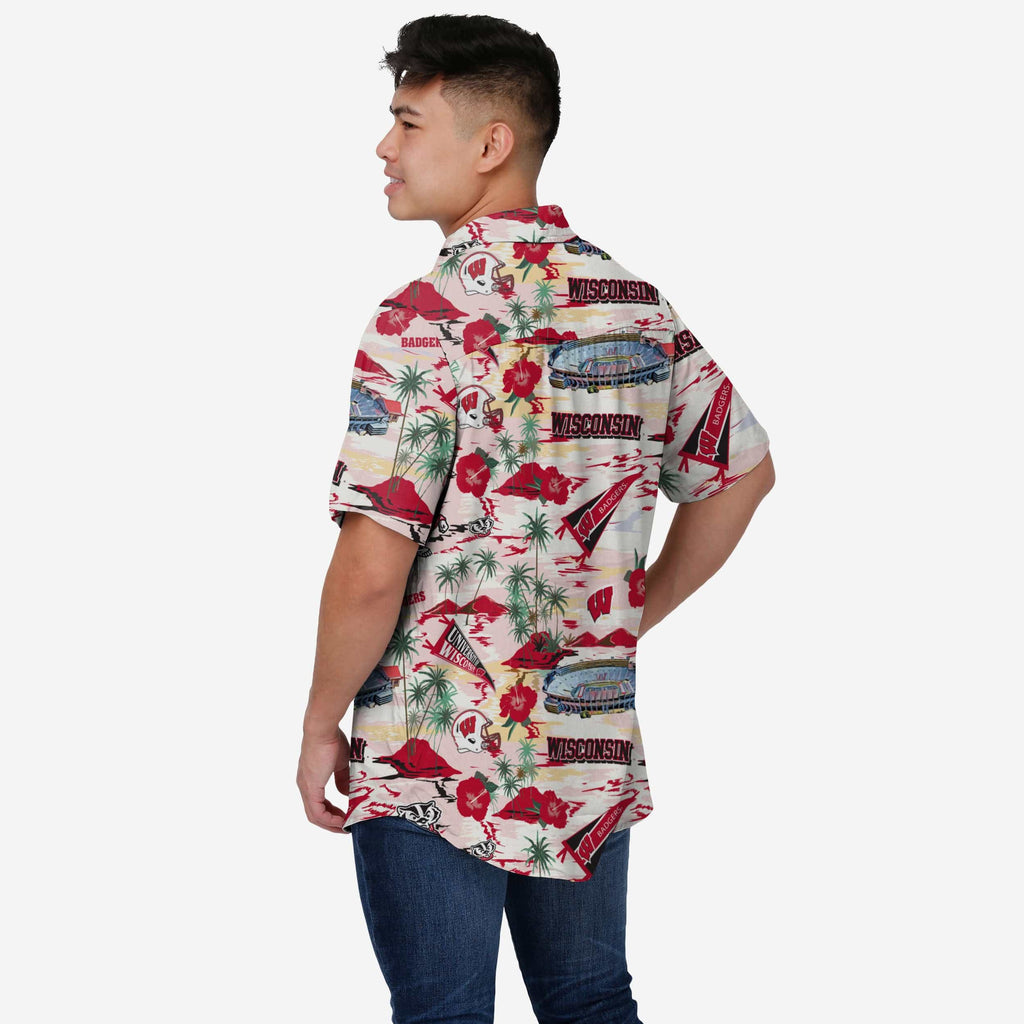 Wisconsin Badgers Thematic Stadium Print Button Up Shirt FOCO