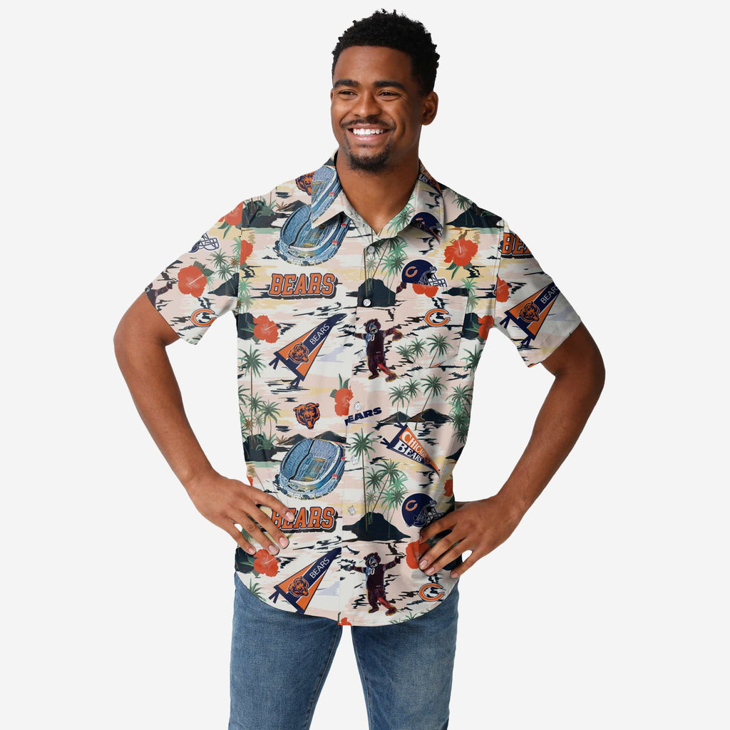 Chicago Bears Thematic Stadium Print Button Up Shirt FOCO