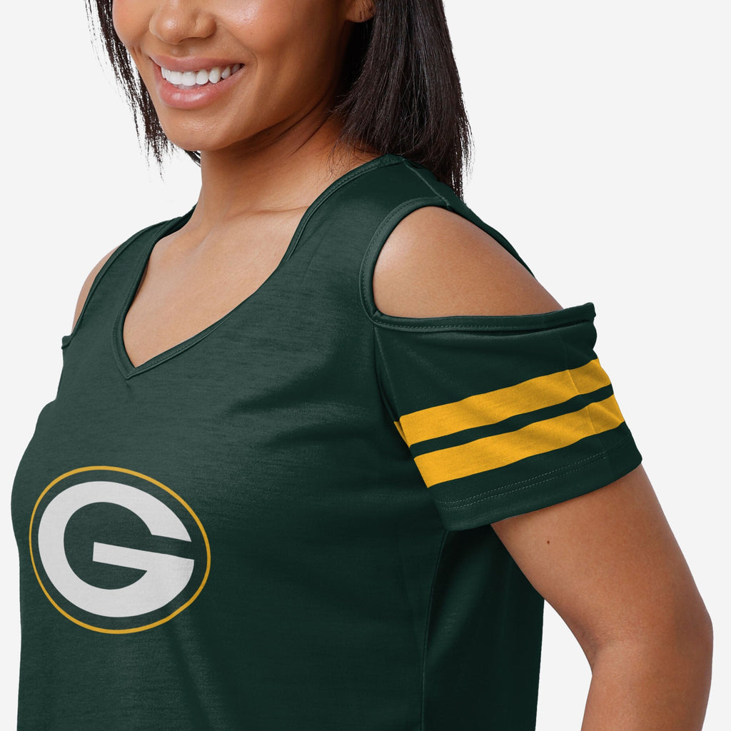 Green Bay Packers Womens Cold Shoulder T-Shirt FOCO